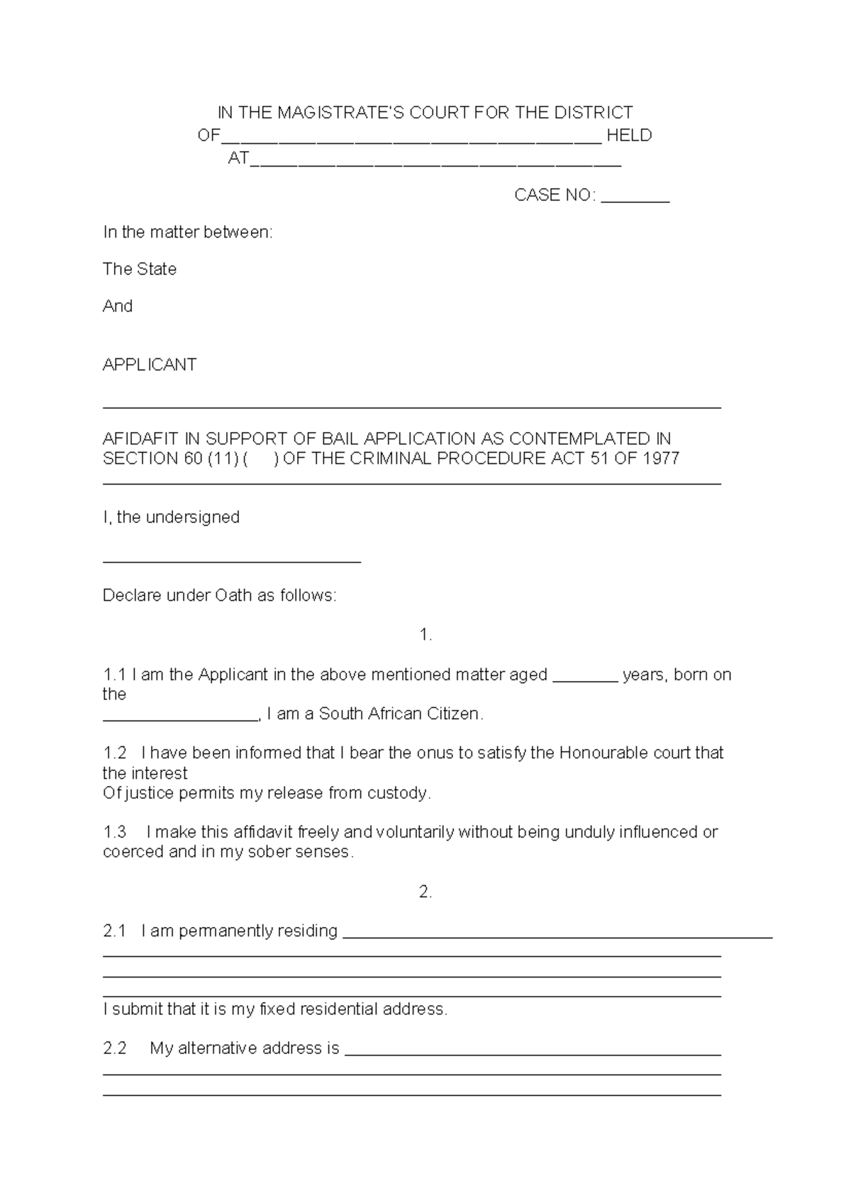 Bail Affidavit for Applications under Schedules 5 & 6 - Studocu