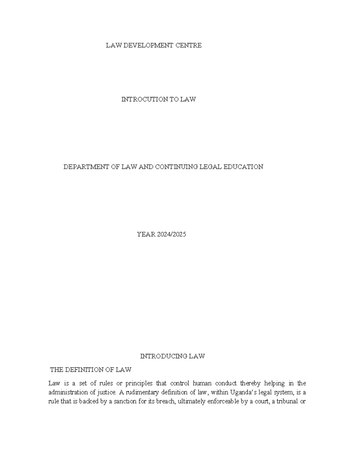 LAW 101: Introduction to Law - Key Concepts and Theories - Studocu