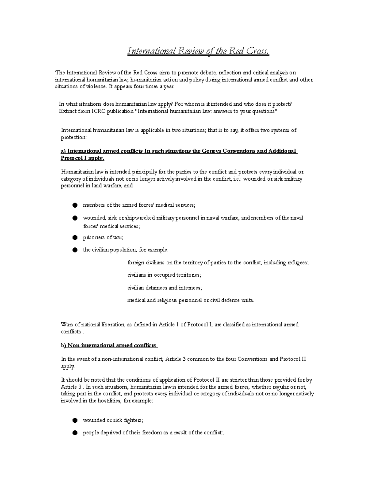 International Review of the Red Cross: Humanitarian Law Insights - Studocu