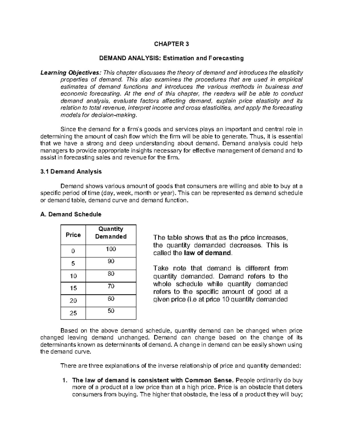 Chapter 3 - Demand Analysis in Managerial Economics (ECO 101) - Studocu
