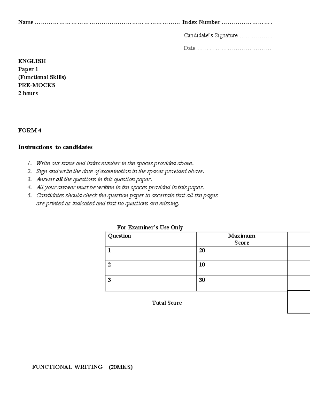English FORM 4 PP1 - Pre-Mocks Revision for Paper 1 - Studocu