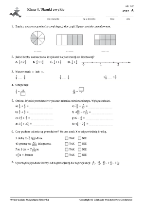 Sprawdzian Z Matematyki Klasa 4 Figury Geometryczne Pdf Matematyka