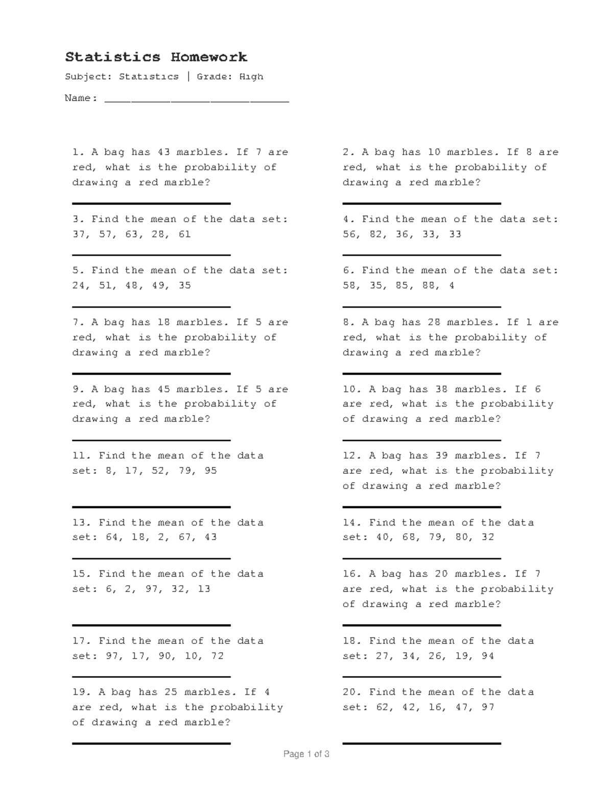 Statistics Homework - Probability & Mean Calculations - Studocu