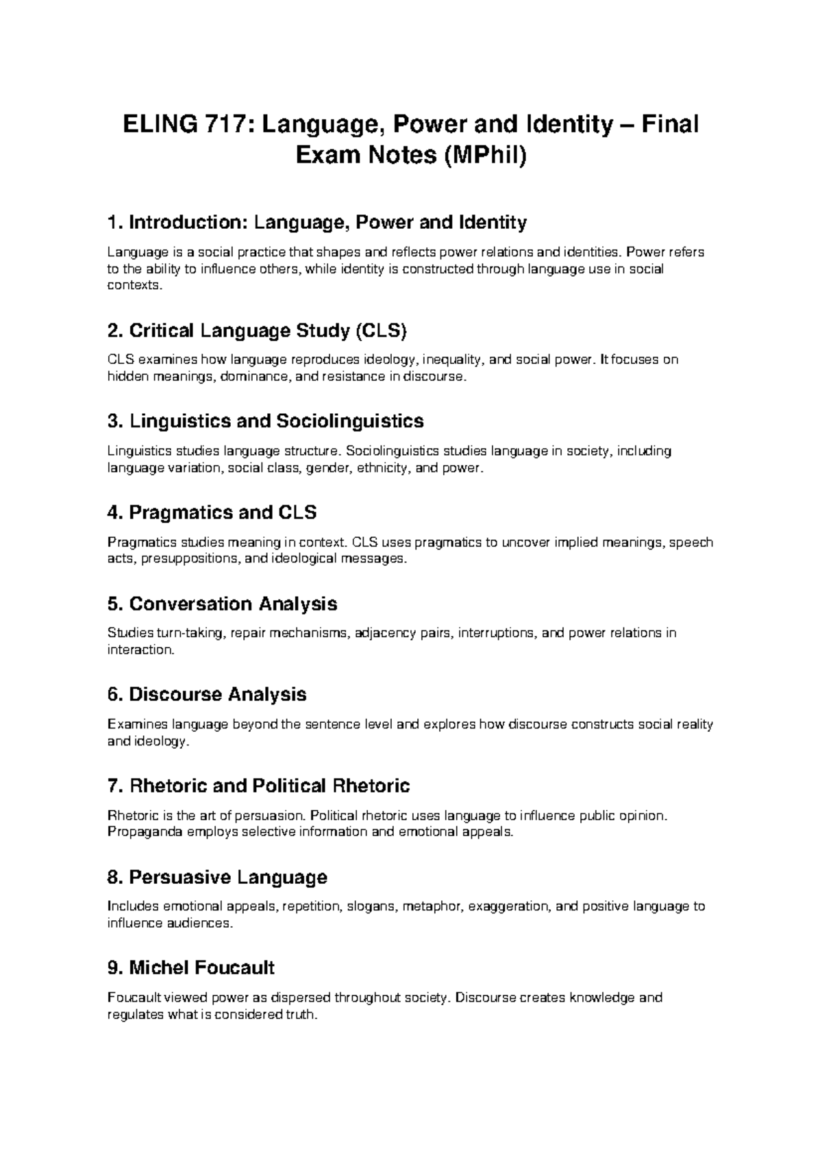 ELING 717: Language, Power & Identity Final Exam Study Notes - Studocu