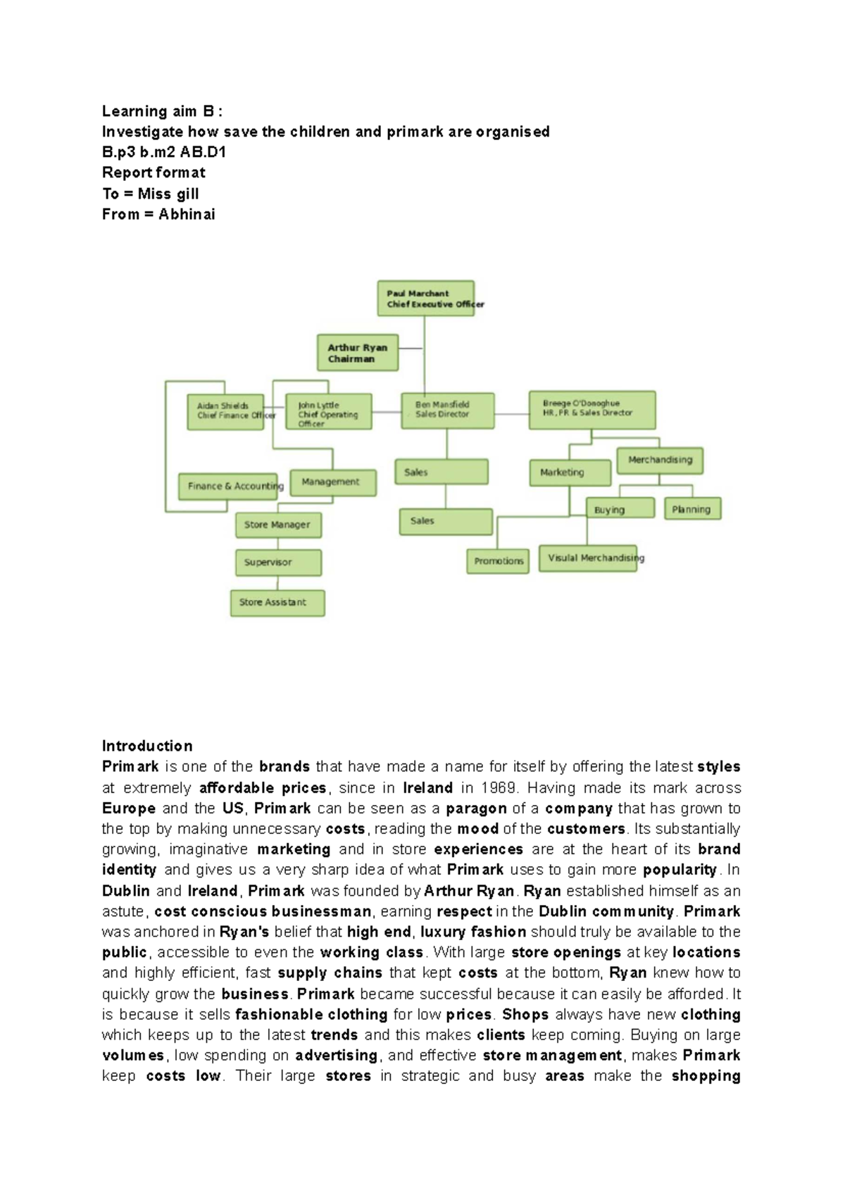 Final Report on Organisational Structure of Save the Children & Primark ...