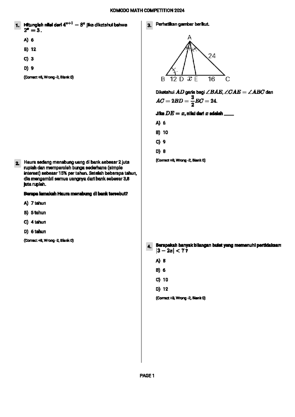 Penyisihan Kelas 10 KOMODO MATH COMPETITION 2024 - Studocu