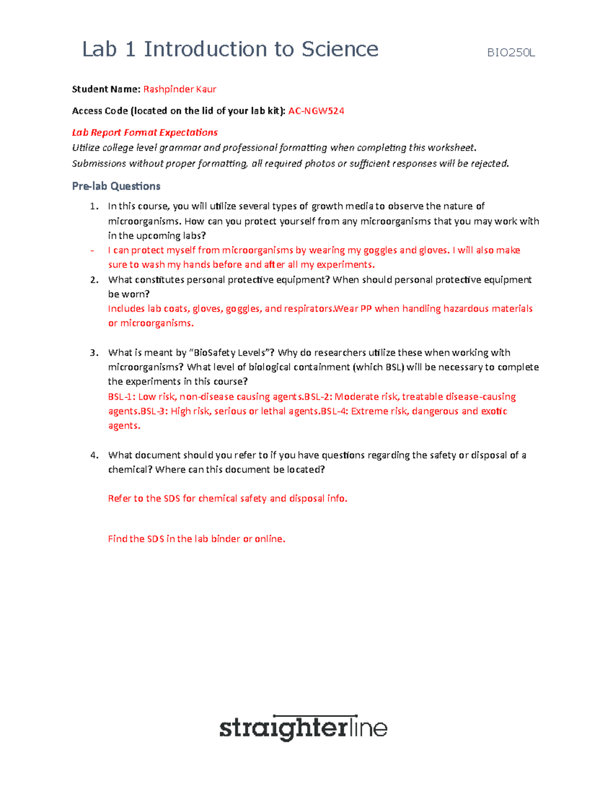 **BIO250 Lab 1: Introduction to Science and Microorganism Safety ...