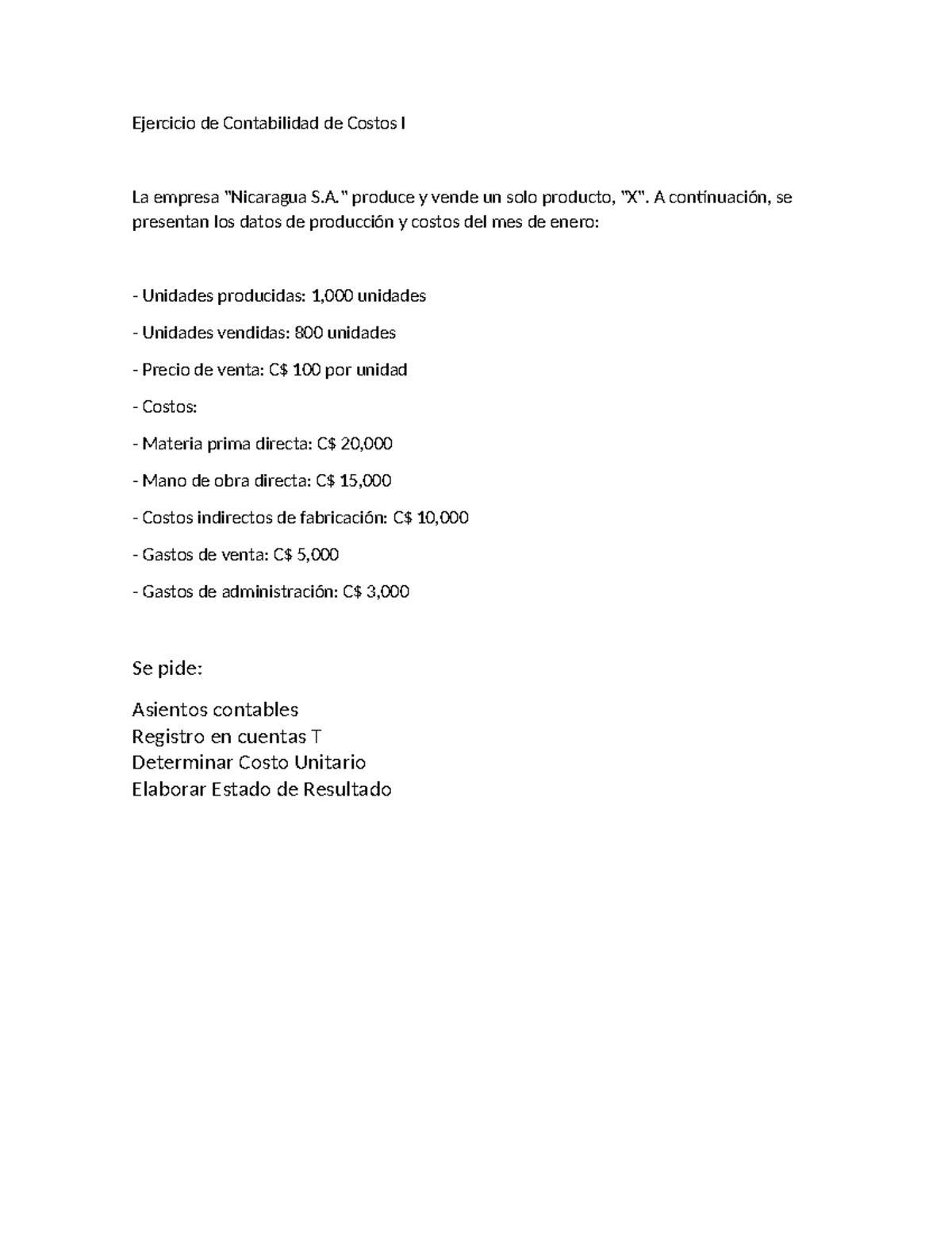 Ejercicio elementos del costo a resolver - Ejercicio de Contabilidad de ...