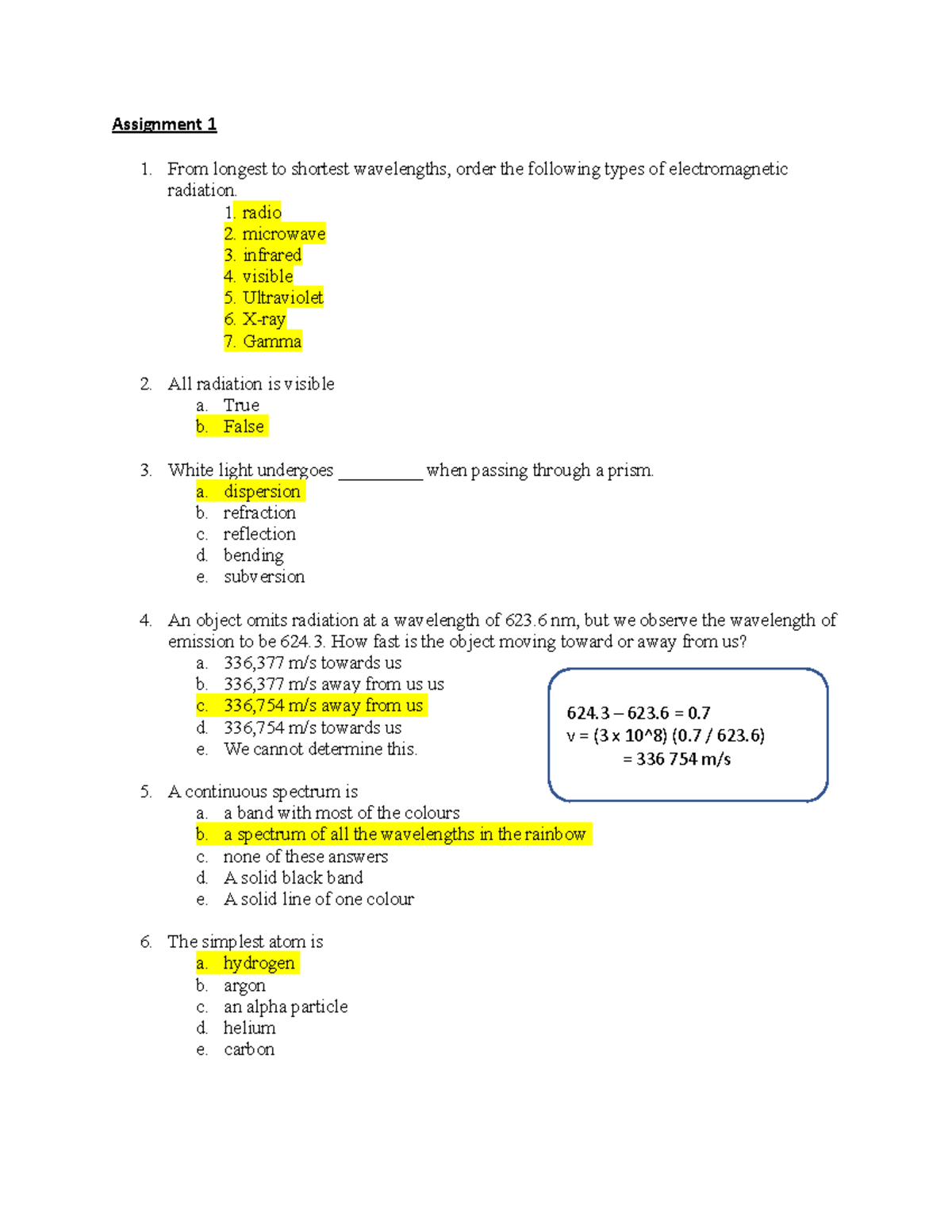 Astronomy Assignments 1-3 - Assignment 1 From longest to shortest ...