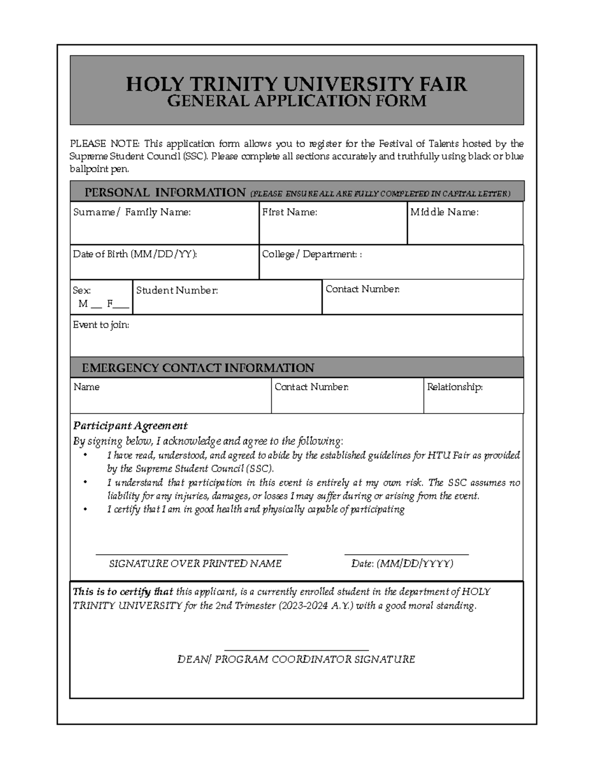 HTU-Festival of Talents General Application Form 2023-2024 - Studocu