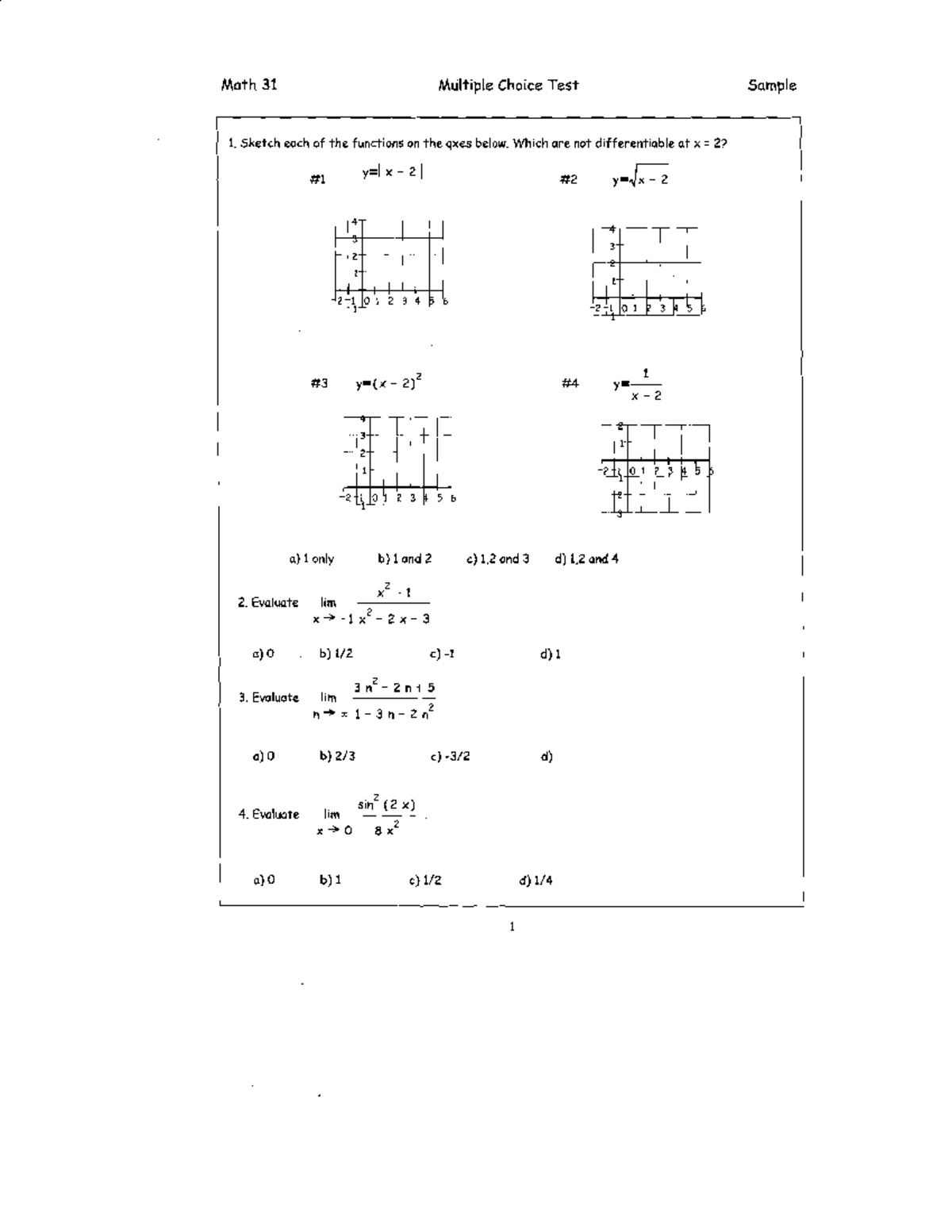 Math 31 Sample Final Exam - Basic Calculus Concepts - Studocu