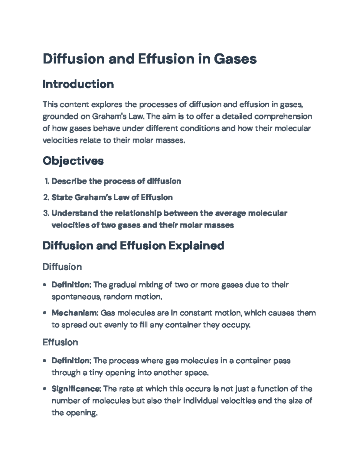 Gases and Their Behavior: Insights on Diffusion & Effusion (Course Code ...