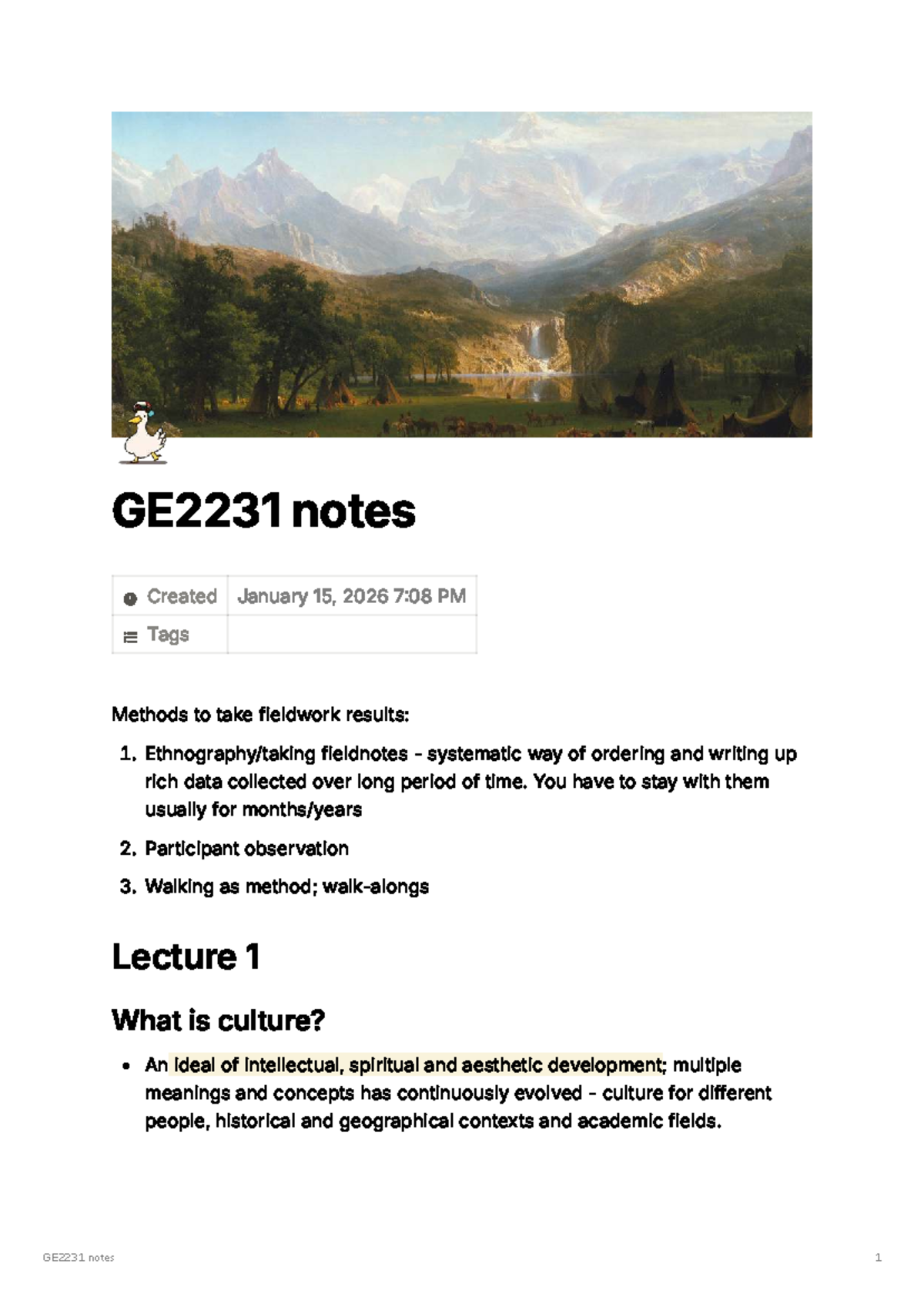GE2231 Cultural Geography Lecture Notes and Insights - Studocu