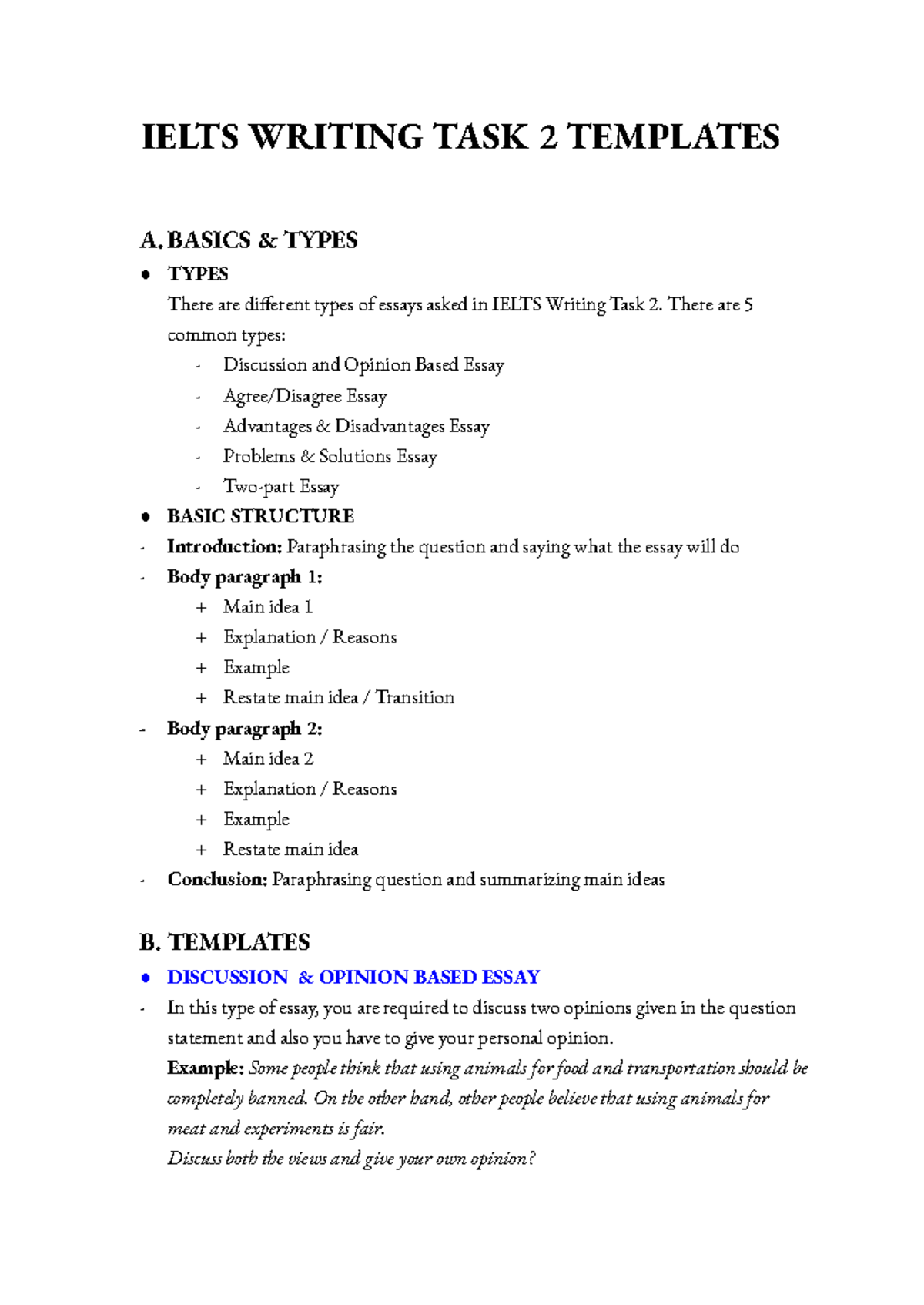 IELTS WRITING TASK 2 ESSAY TYPES & TEMPLATES - Studocu