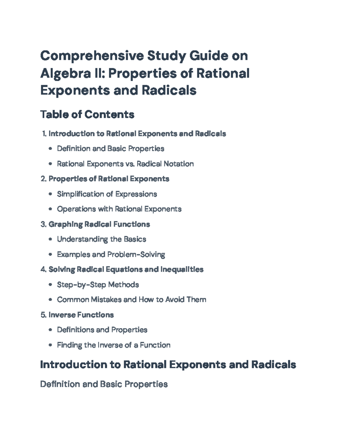 Algebra II: Comprehensive Study Guide on Rational Exponents & Radicals ...