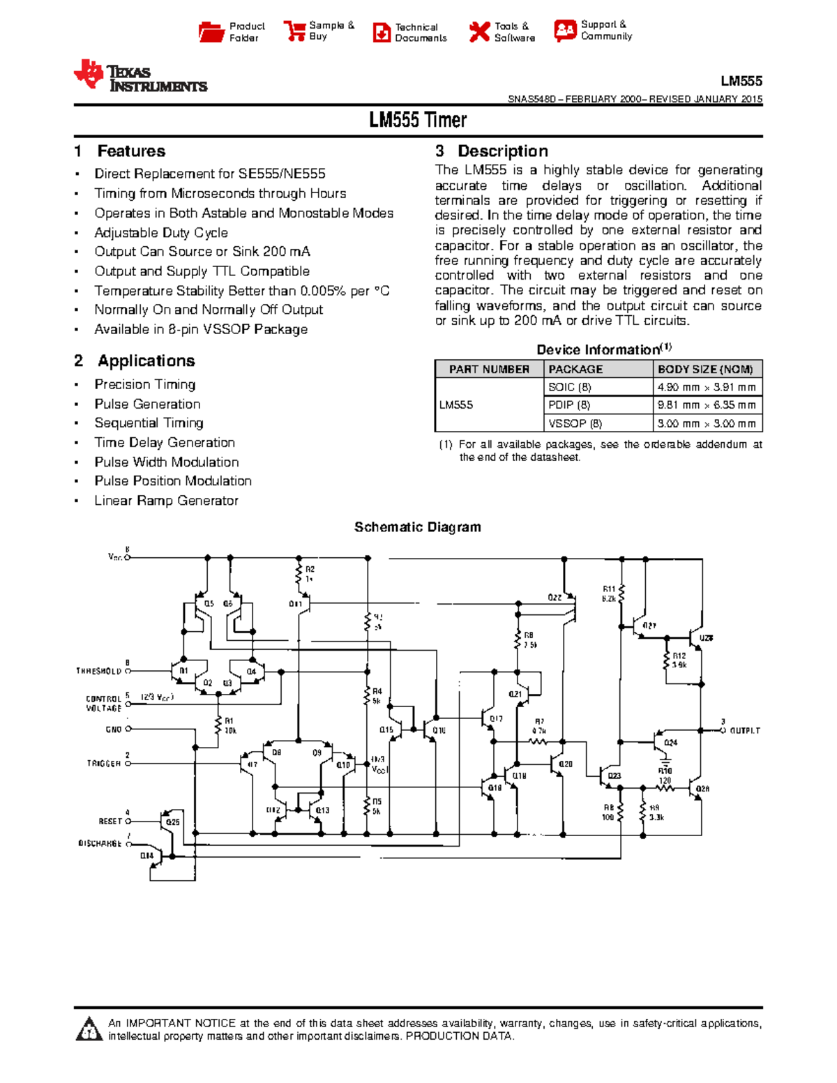 LM555 - Technical Specifications and Applications Overview (SNAS548D ...