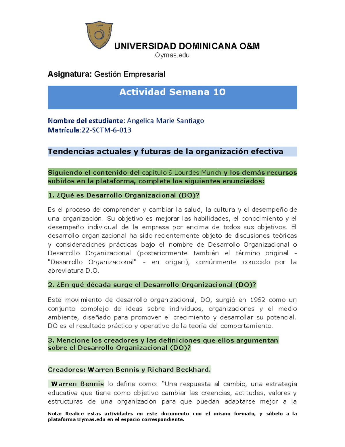 Actividad 10l - resumen - Oymas Asignatura: Gestión Empresarial ...