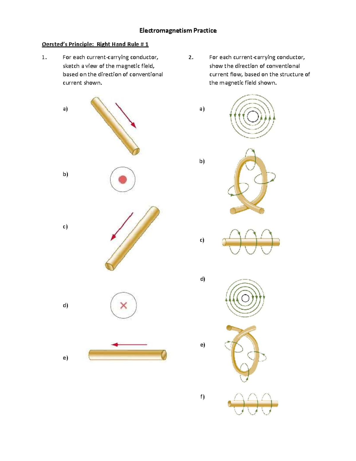 SPH3U Electromagnetism Practice: Right Hand Rule Worksheet - Studocu