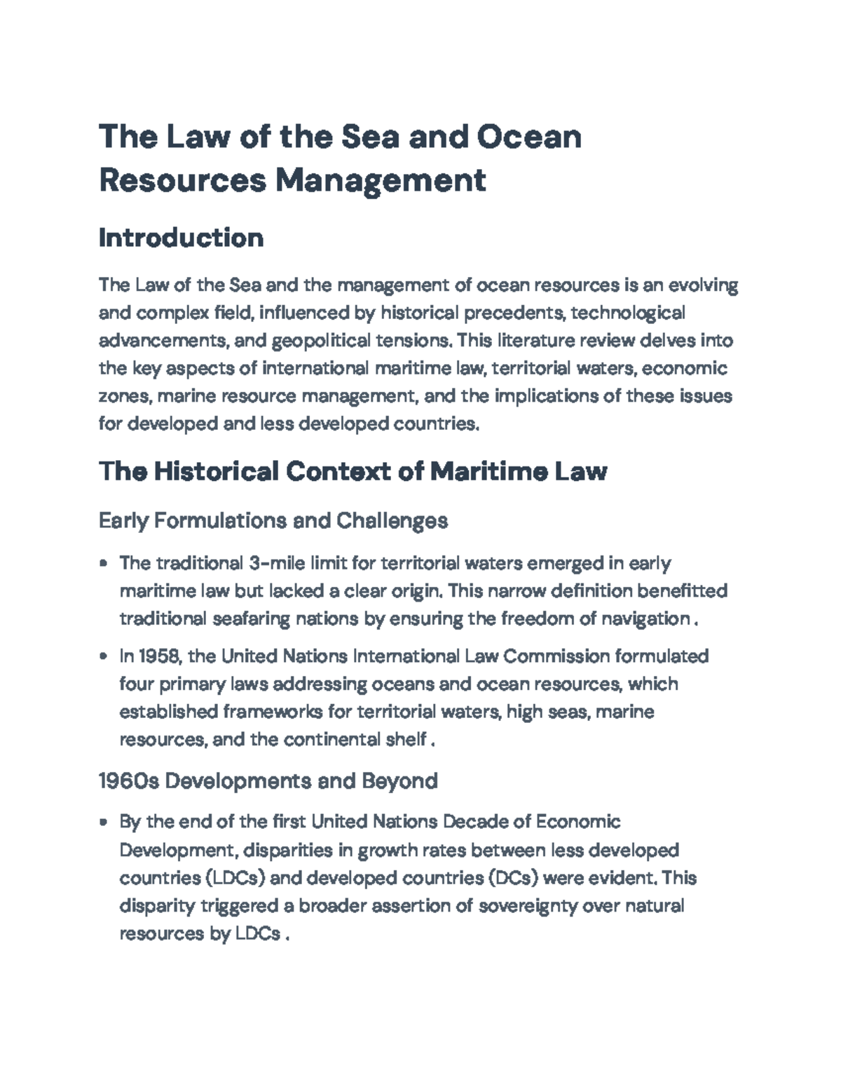 The Law of the Sea & Ocean Resource Management: An Overview - The Law ...