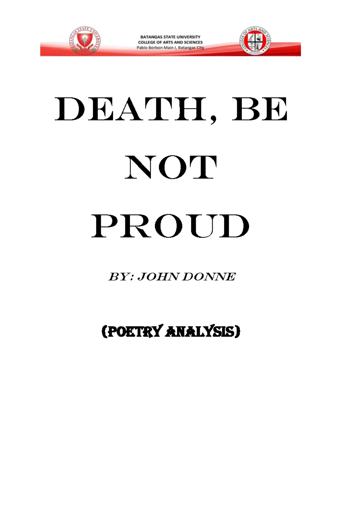 Death, Be not Proud (Brief and Simple Analysis) - Death, be not proud ...
