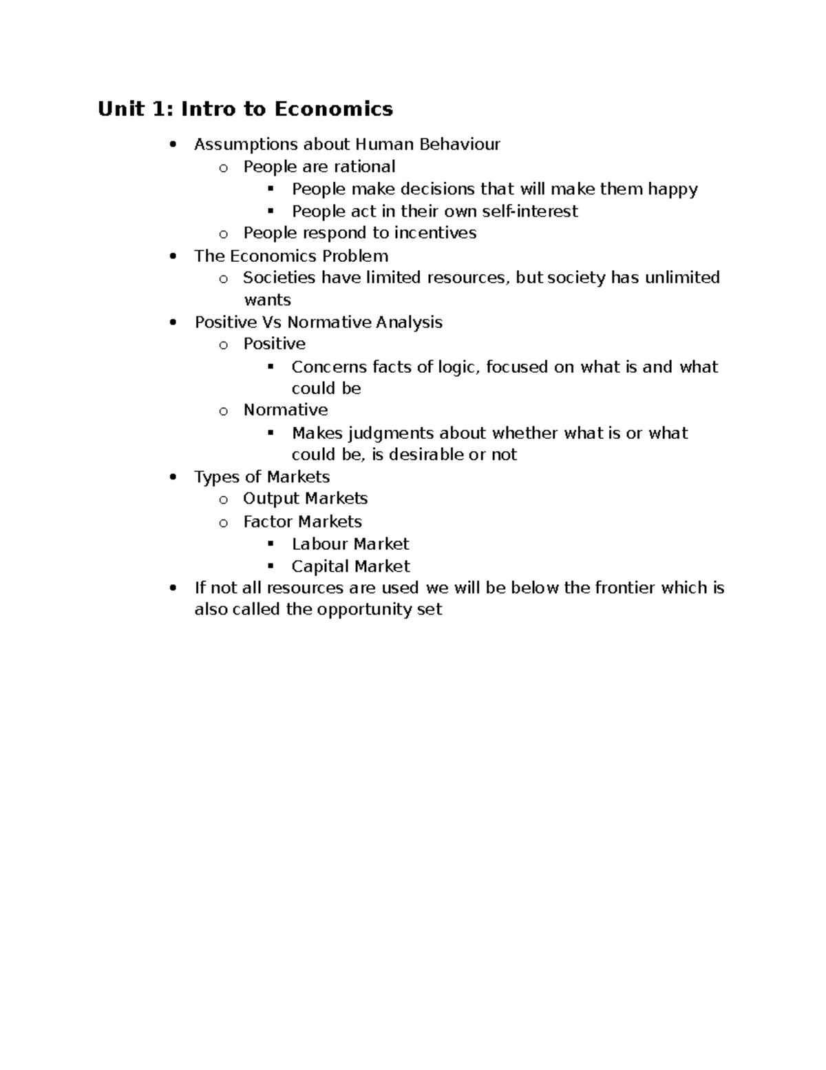 Microeconomics Notes: Unit 1 - Intro to Economic Behavior - Studocu