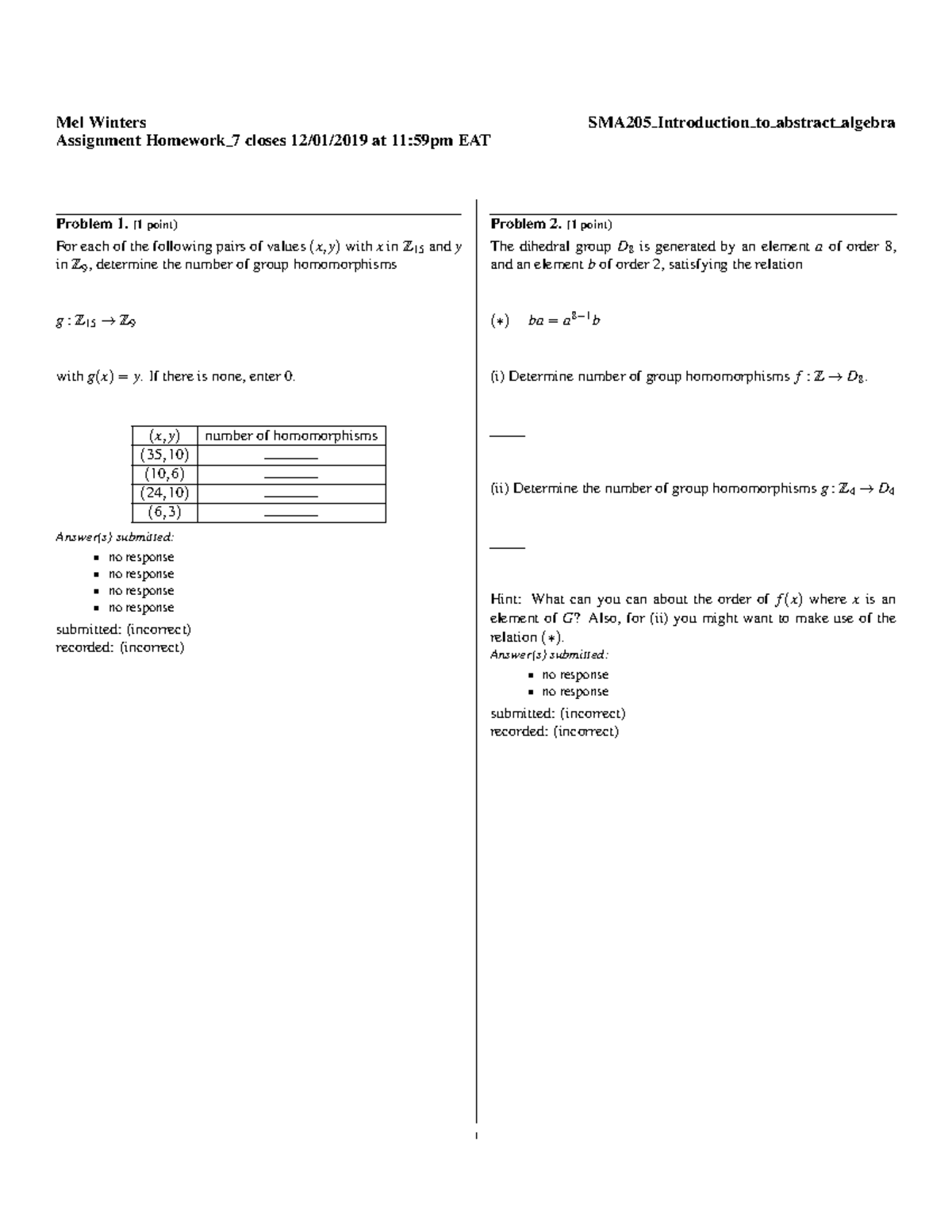 SMA205 Assignment 7: Group Homomorphisms in Abstract Algebra - Studocu