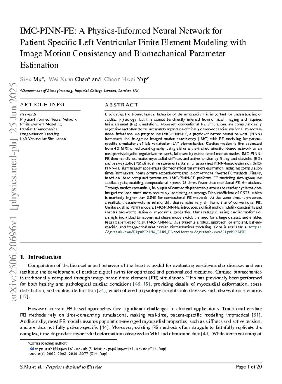 A Neural Network Framework for LV Biomechanics: PINN Approach (2506 ...