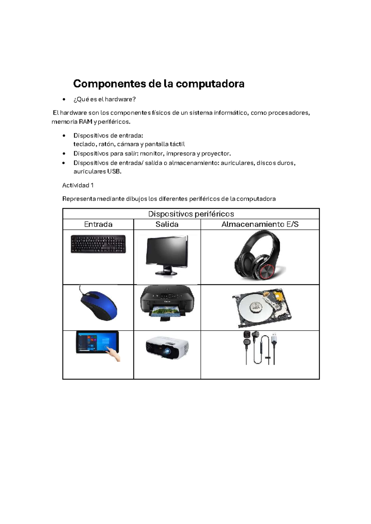 Componentes de la computadora - Dispositivos de entrada: teclado, ratón ...