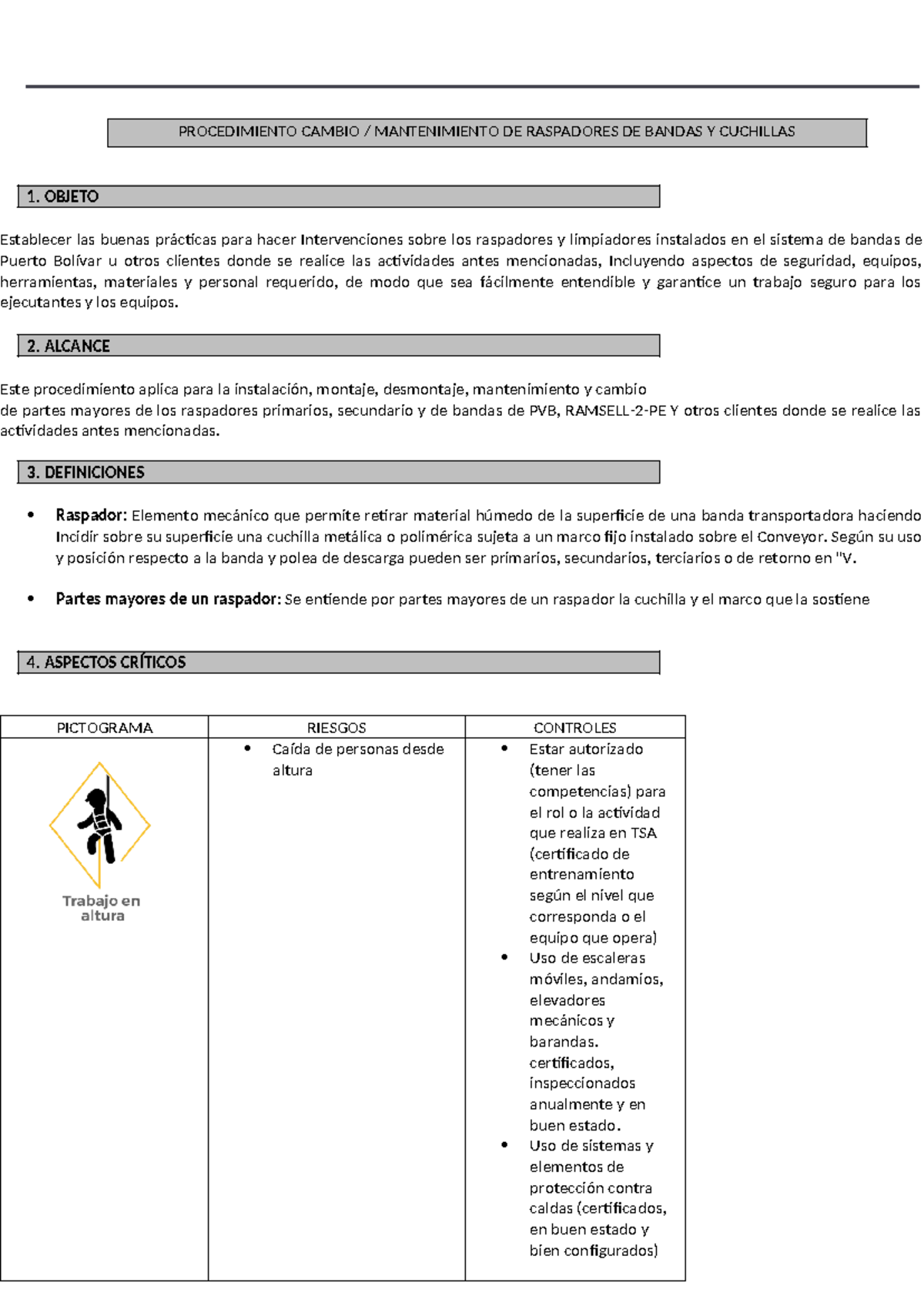 Procedimiento de Cambio y Mantenimiento de Raspadores de Bandas 402 ...