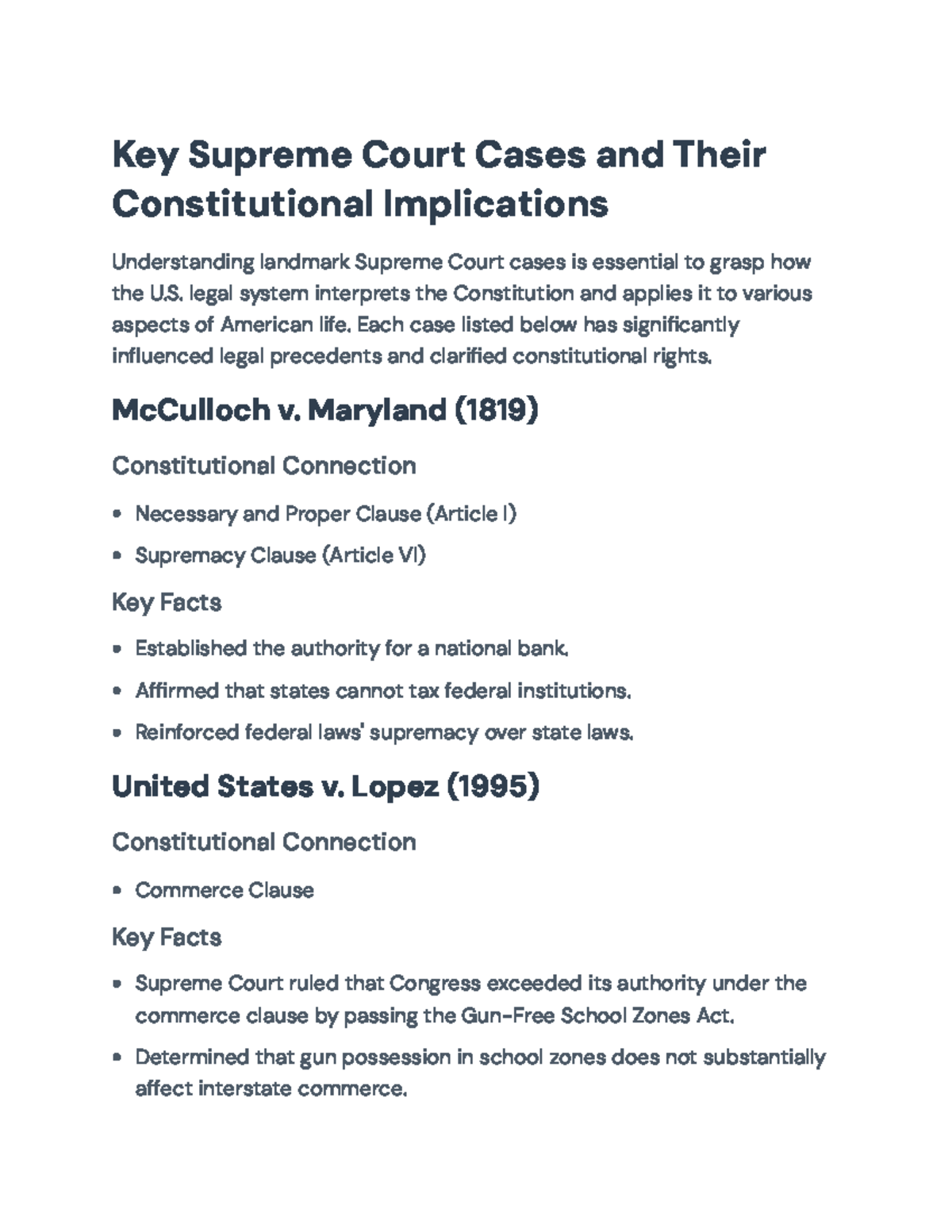 Key Supreme Court Cases and Their Constitutional Implications - Key ...