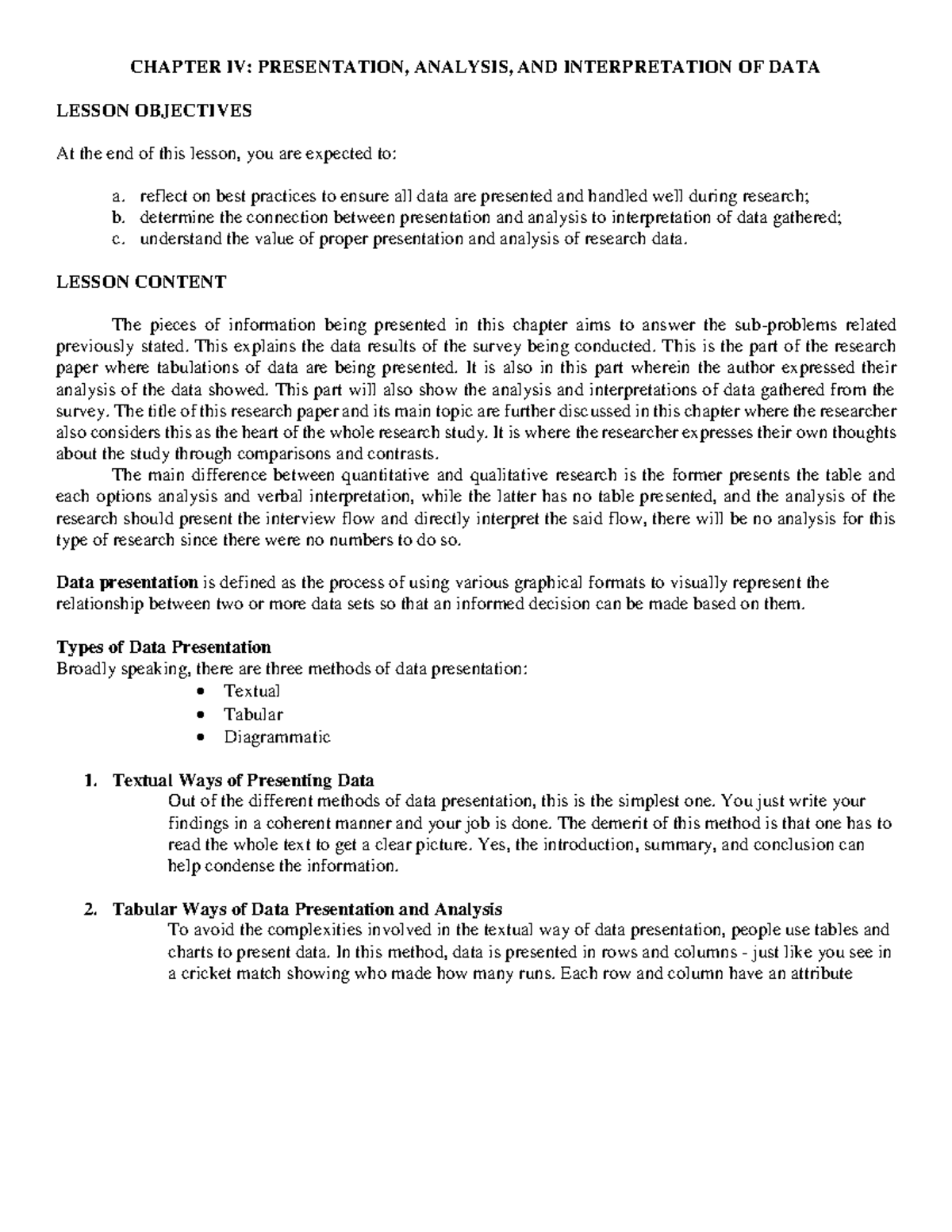 Fourth-Quarter-Lesson - CHAPTER IV: PRESENTATION, ANALYSIS, AND ...