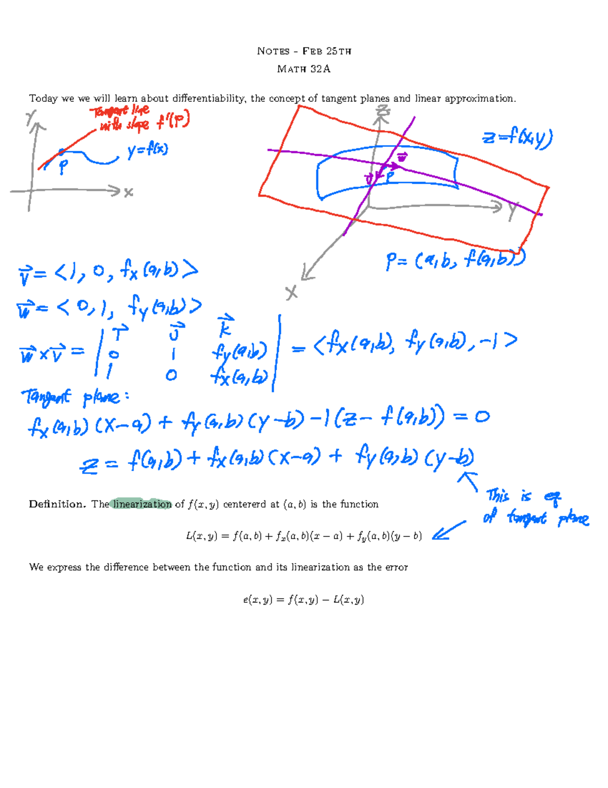 MATH 32A Lecture Notes: Differentiability & Linear Approximation - Studocu