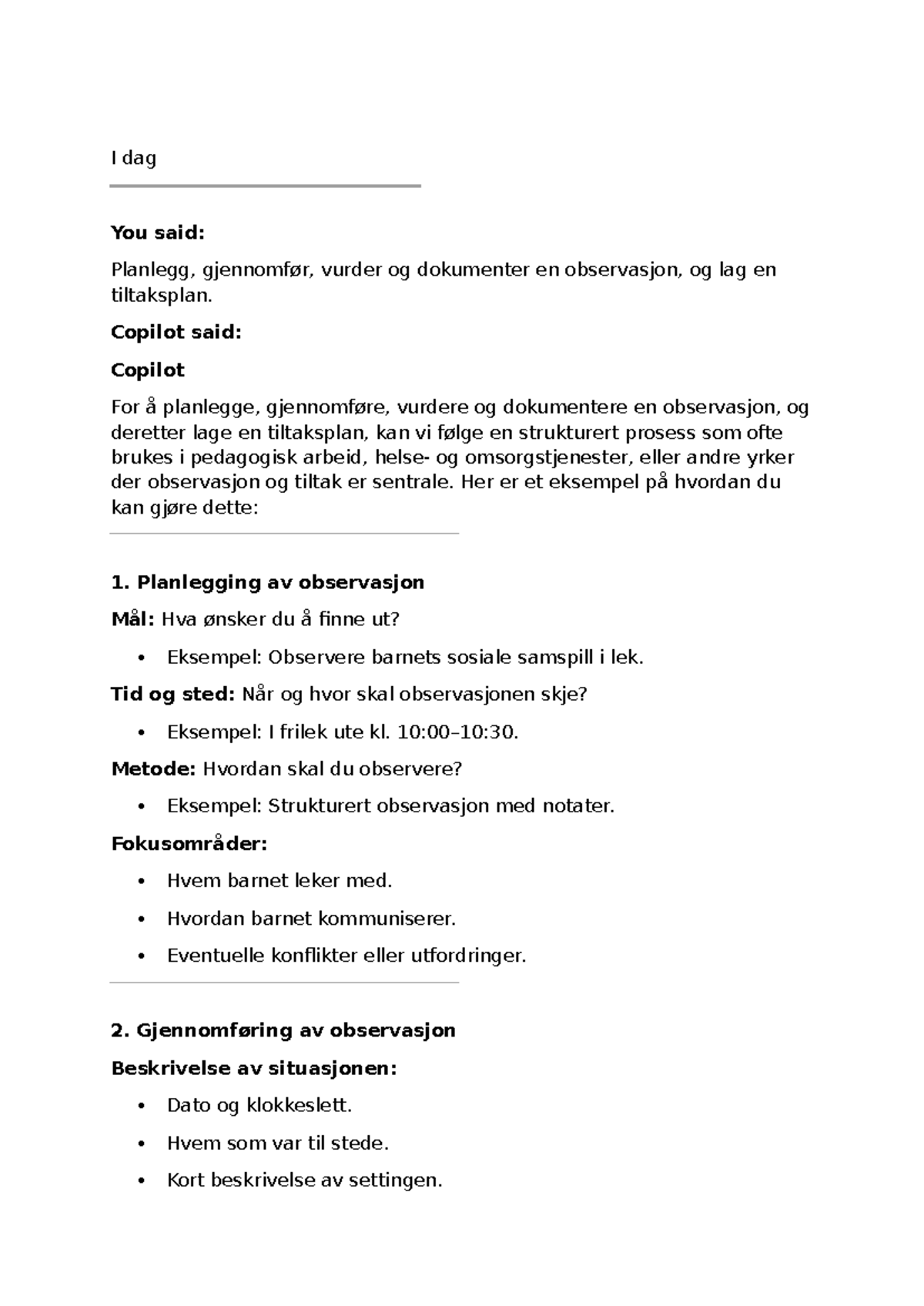 Observasjon og Tiltaksplan for Barn: En Strukturert Tilnærming - Studocu