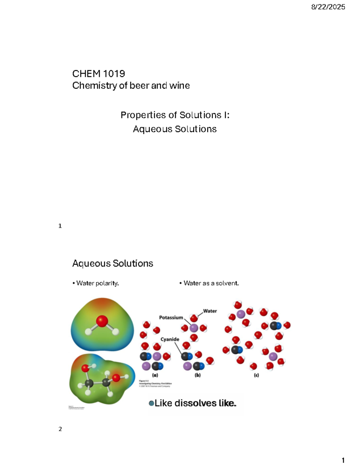 CHEM 1019 Aqueous Solutions & Solubility in Beer and Wine Chemistry ...