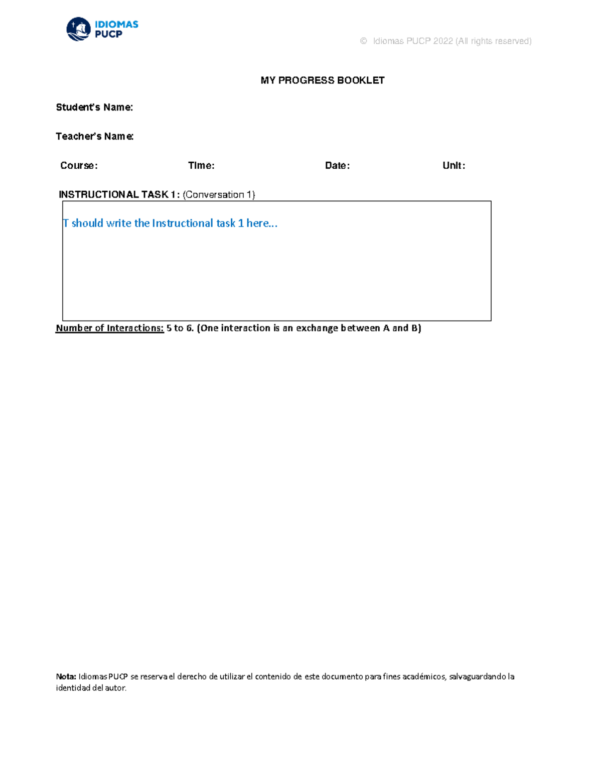Progress Booklet Template for IEP - IBP5 Rev.1 Documentation - Studocu