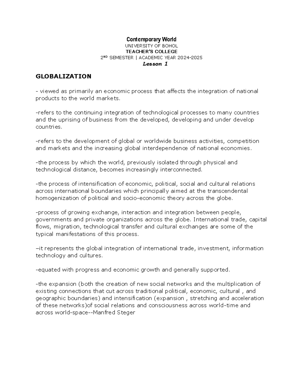 Globalization: Economic, Cultural, and Political Dimensions - Lesson 1 ...