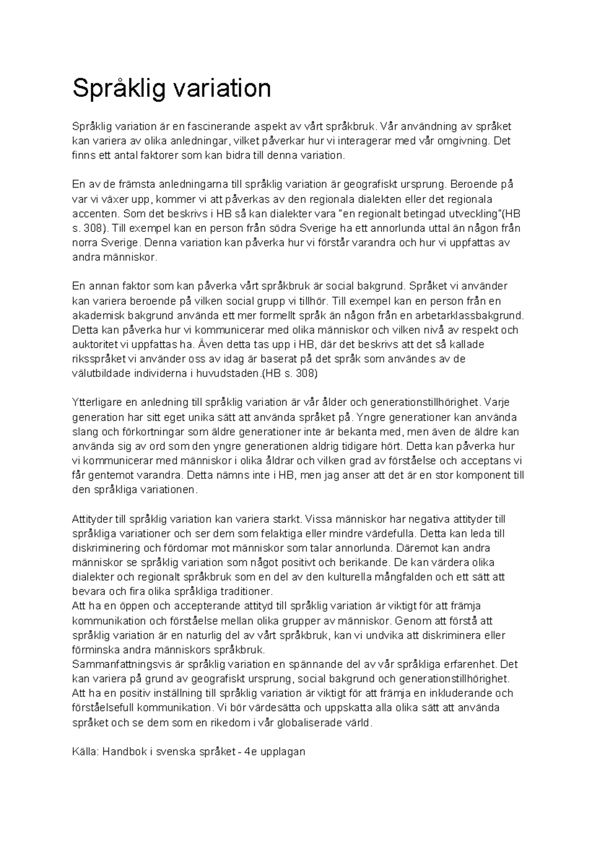 SVE1 - Språklig Variation: Faktorer och Betydelse i Kommunikation - Studocu