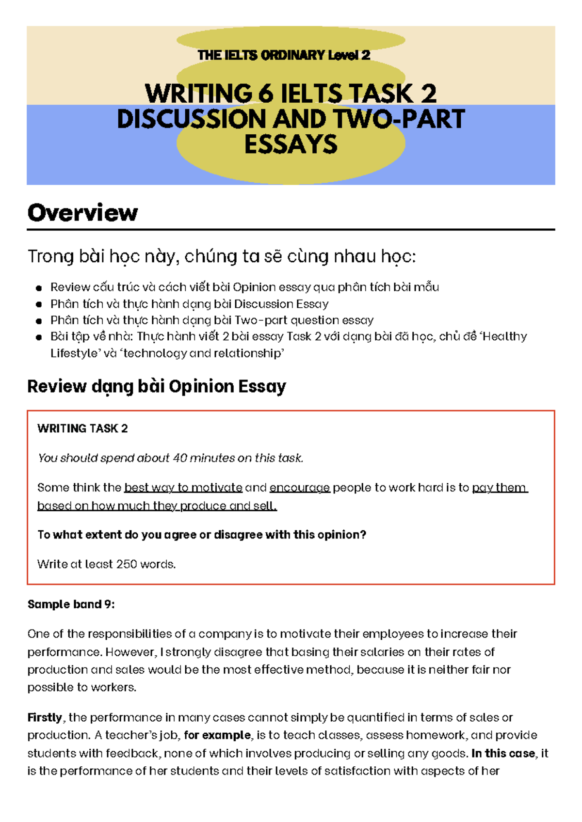 IELTS Level 2 Writing Task 2: Discussion & Essay Techniques - Studocu