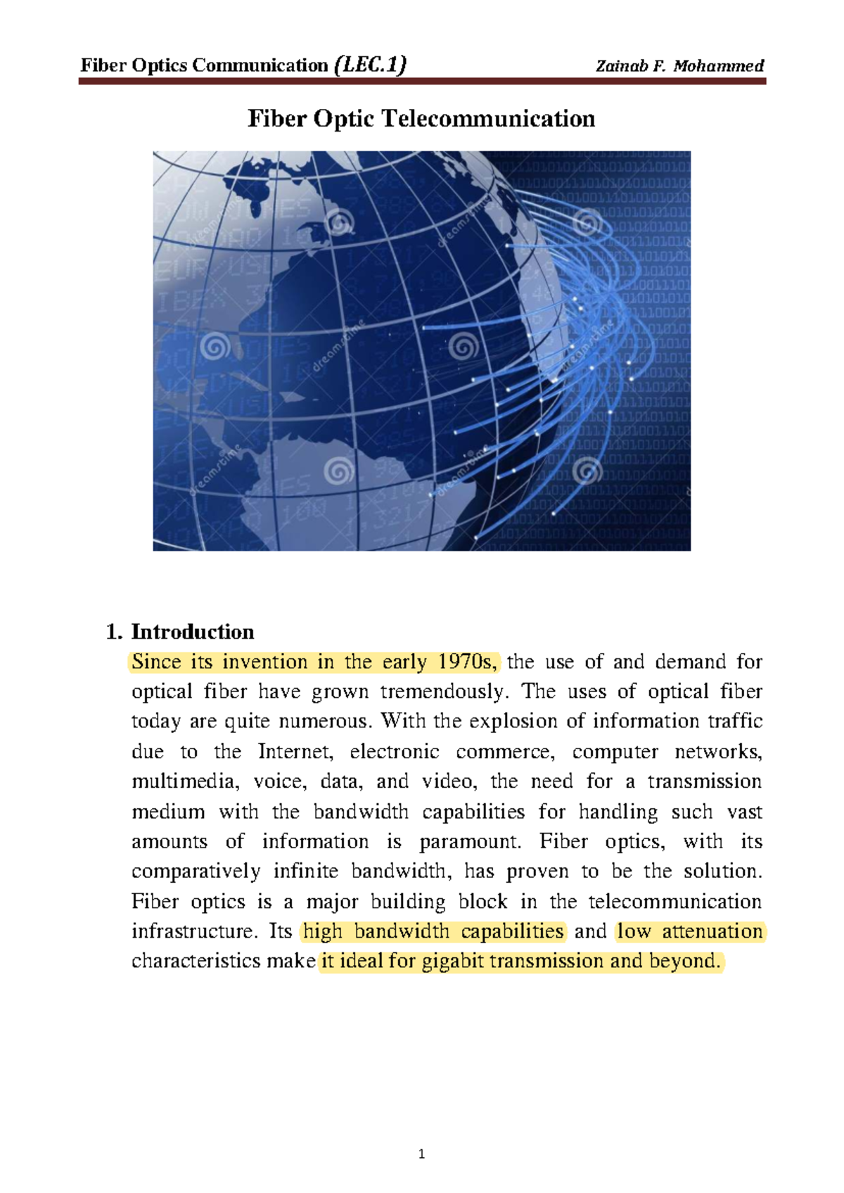 introduction to fiber optic - Fiber Optic Telecommunication ...