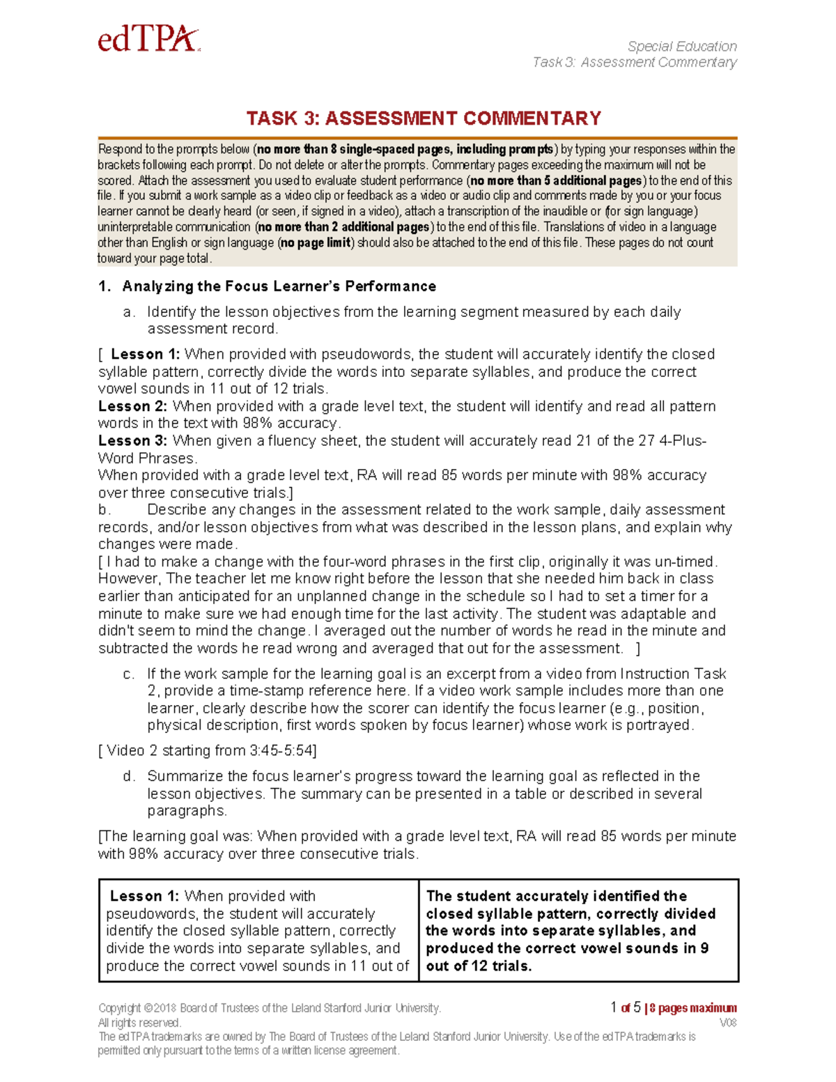 Part D: Assessment Commentary and Focus Learner Analysis - Studocu