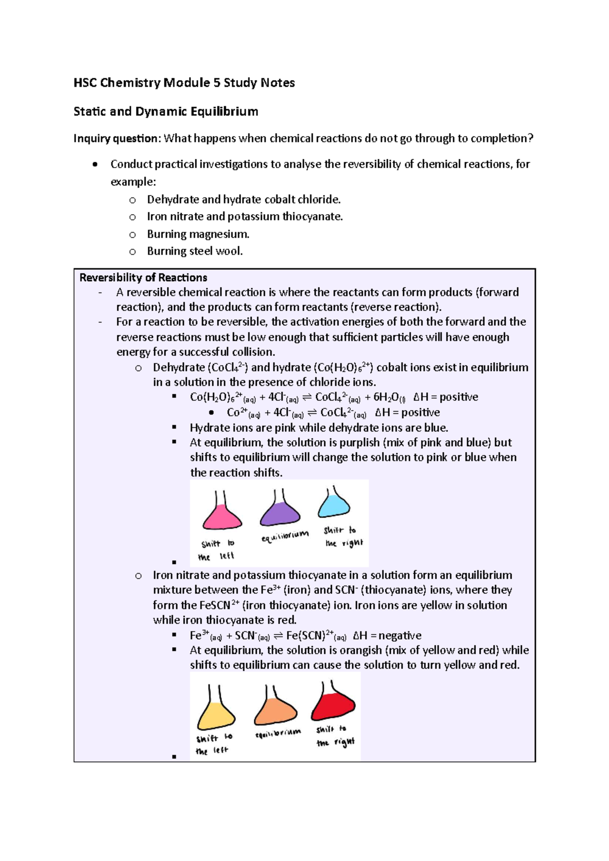 HSC Chemistry Module 5 Study Notes: Static & Dynamic Equilibrium ...