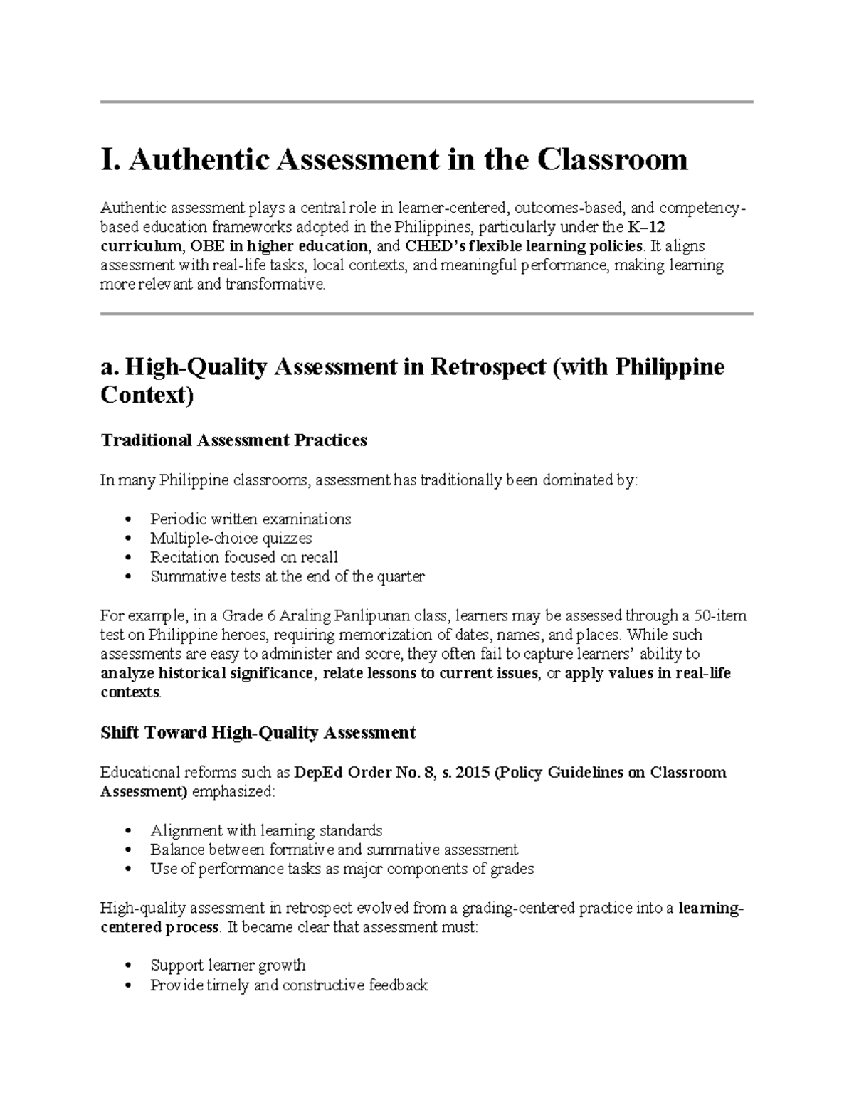 Authentic Assessment in Learning 2: A Philippine Perspective - Studocu