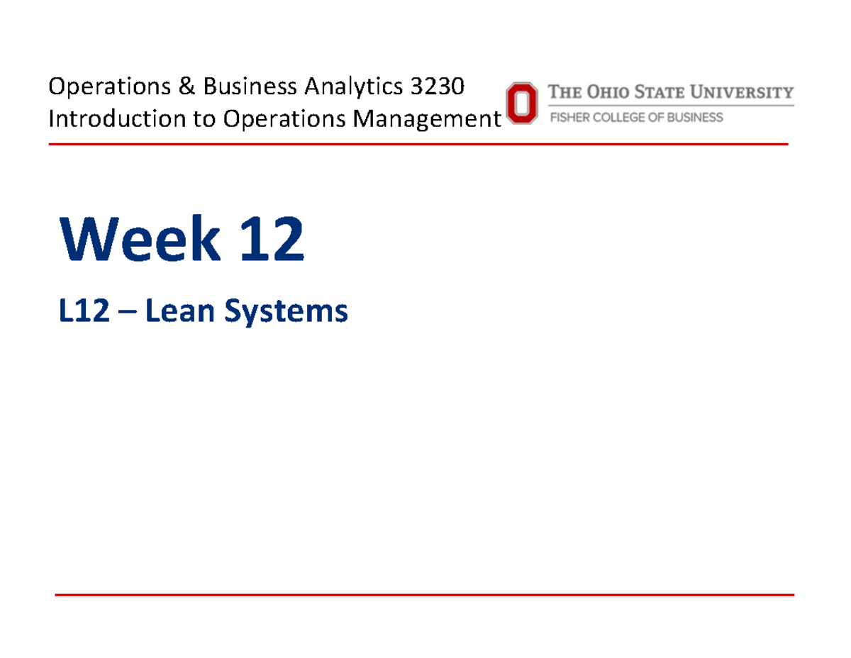 Lean systems overview: Tools and concepts in operations management ...