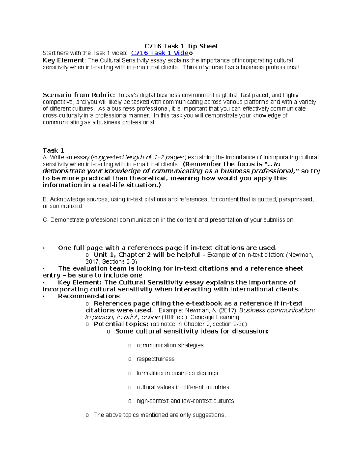 C716 Task 1 Essay Guidelines: Cultural Sensitivity in Business - Studocu