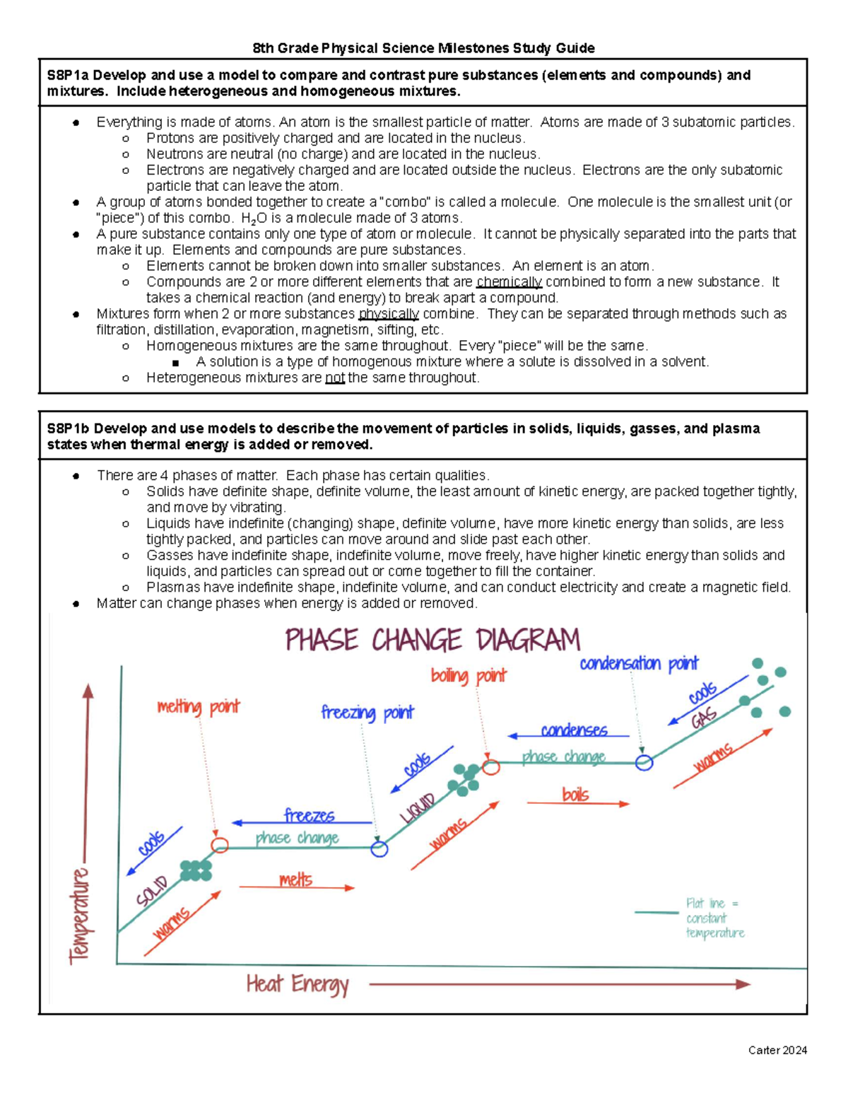 8th Grade Physical Science Milestones Study Guide S8P1-S8P4 - Studocu