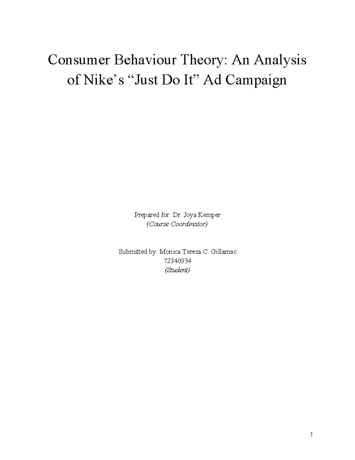 MKTG204 Consumer Behavior Analysis of Nike's "Just Do It" Campaign ...