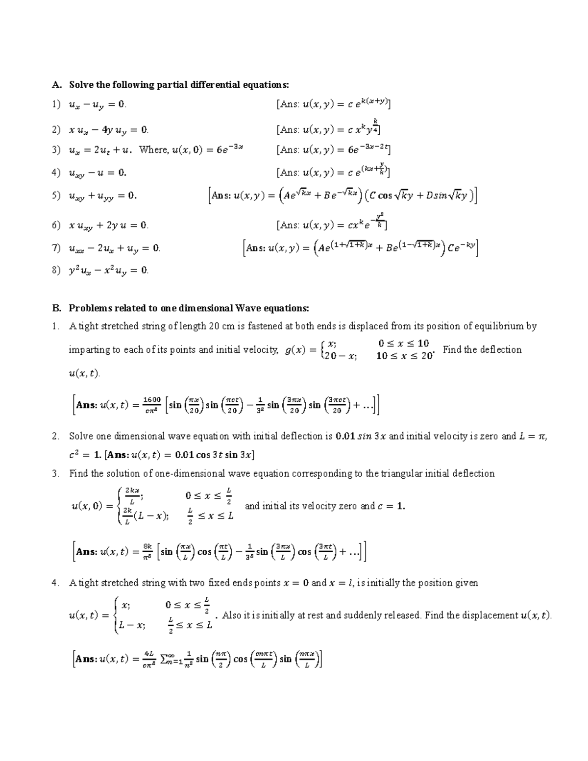 Partial Differential Equations & Wave Equations Solutions - Studocu