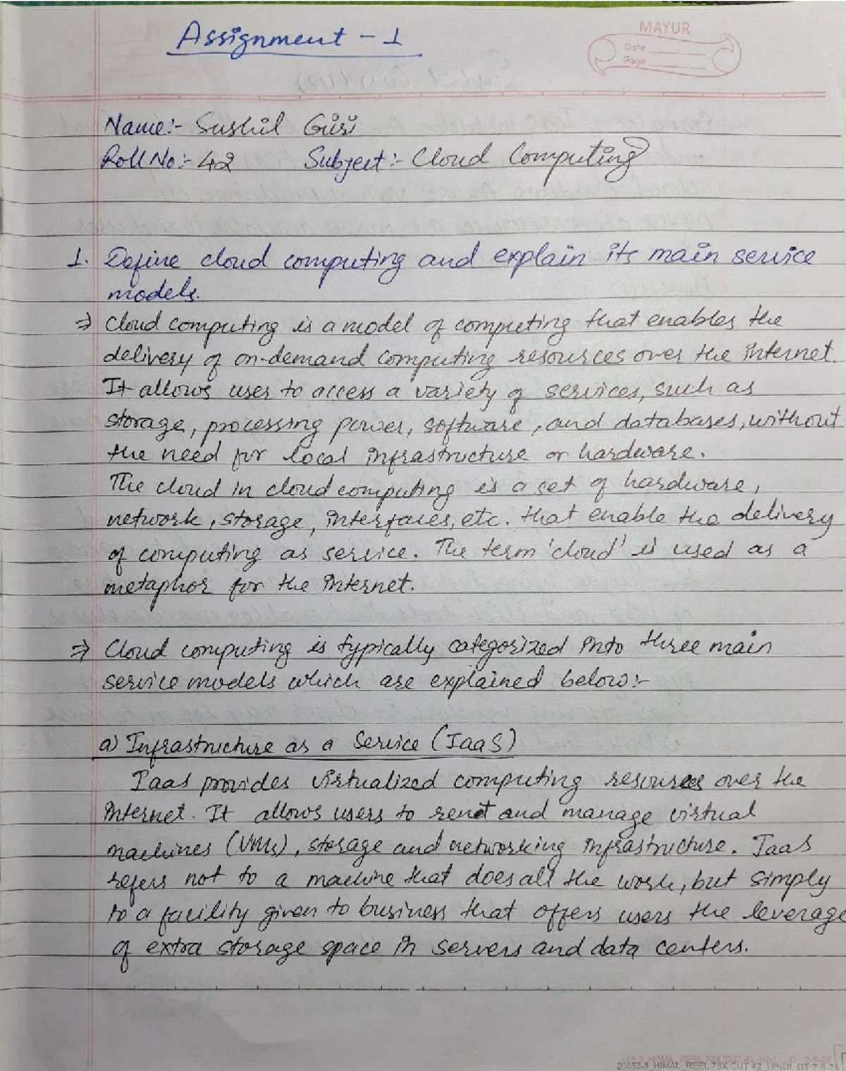 Cloud Computing Assignment 1: Key Concepts and Service Models - Studocu