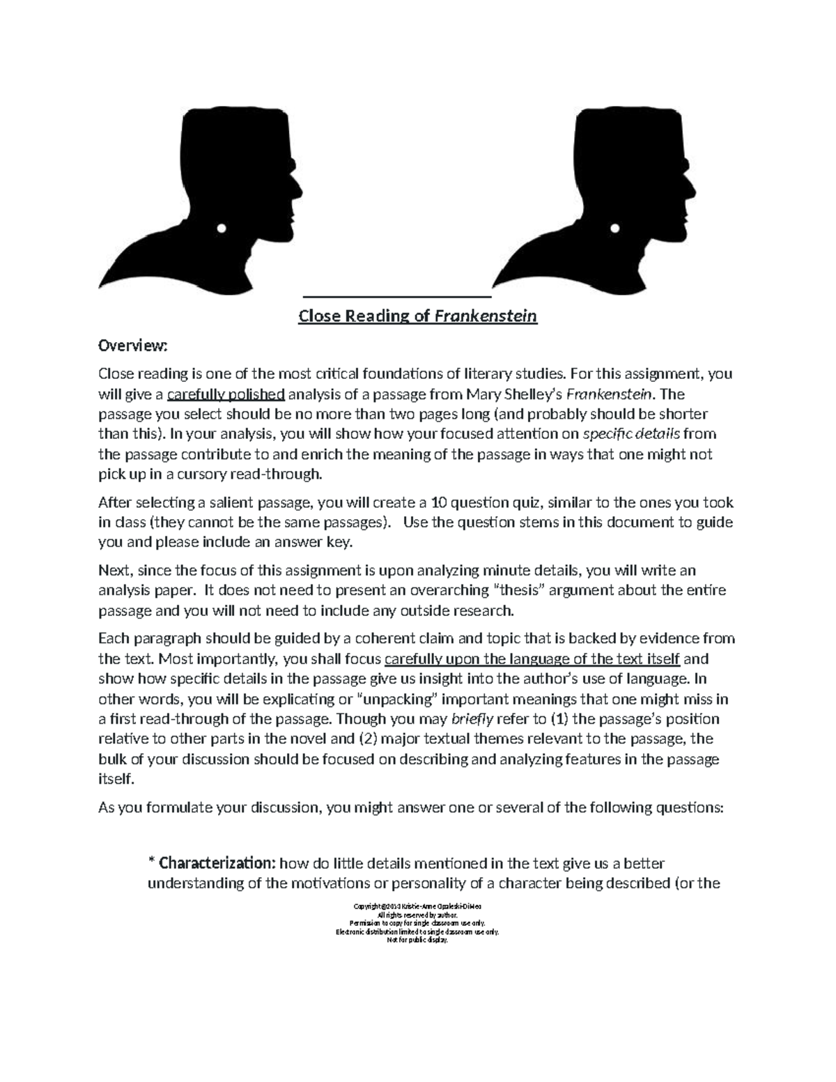 Frankenstein Close Reading Assignment: Analysis of Chapter 5 - Studocu