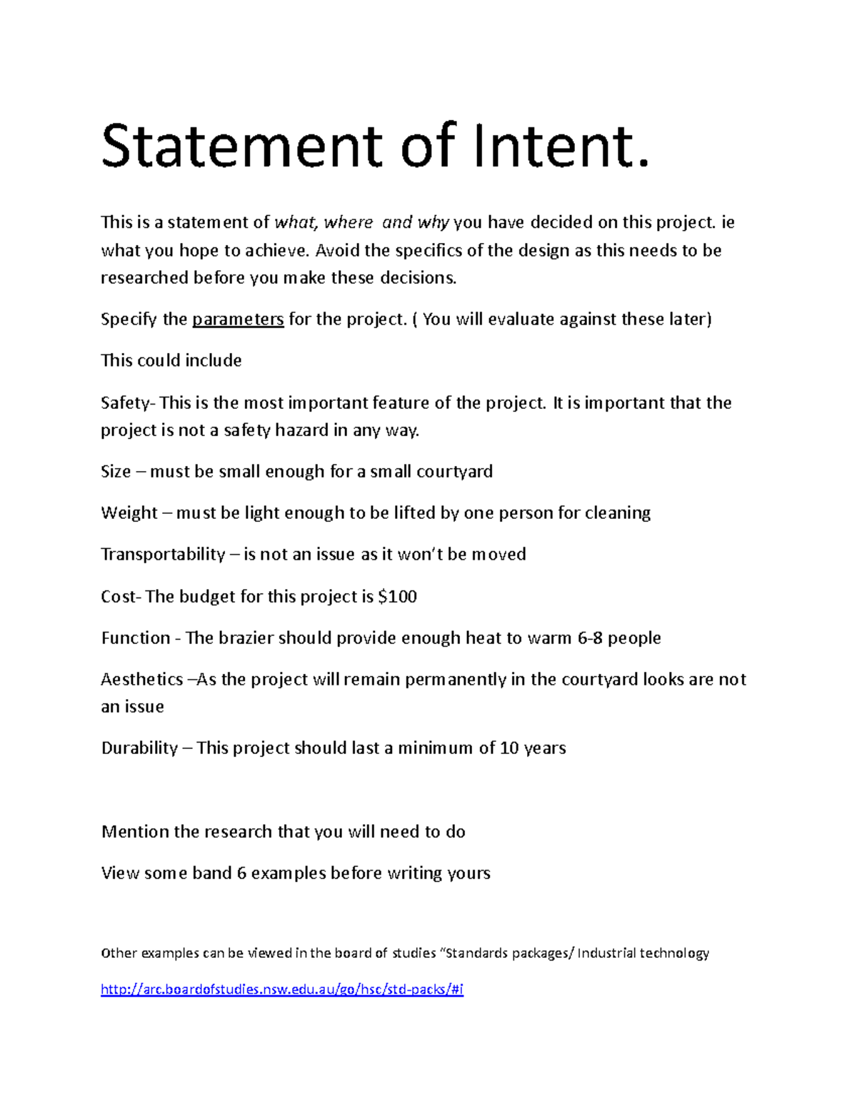 Statement of Intent Update for Industrial Technology Project - Studocu